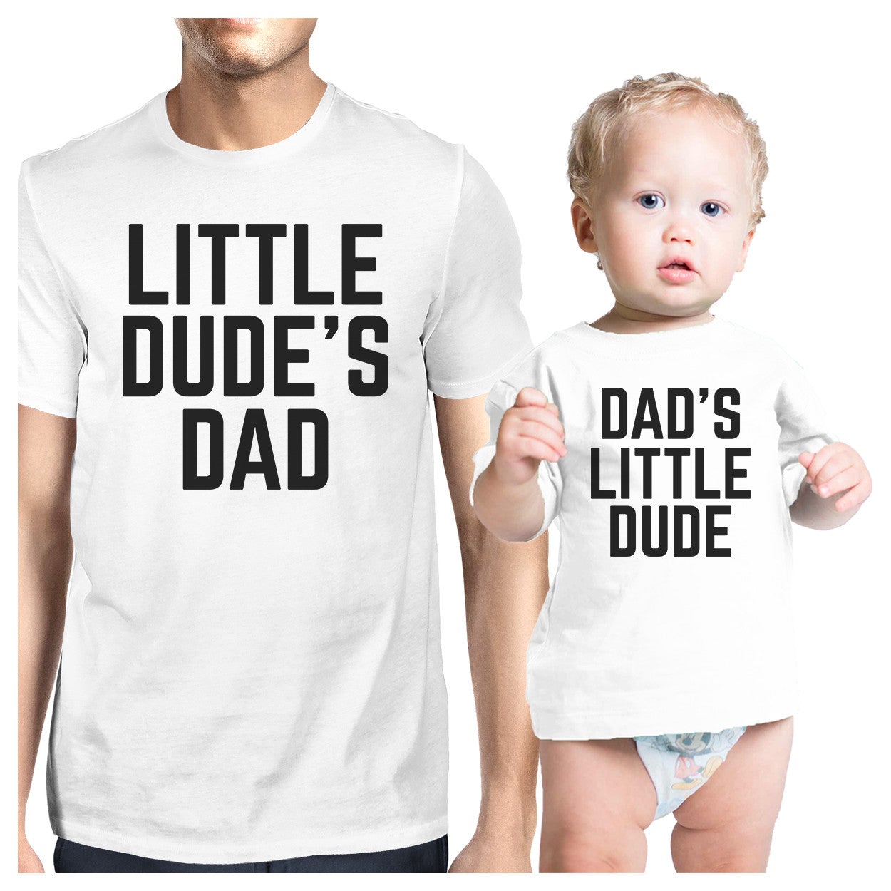 Little Dude White Funny Design Matching Outfit For Dad and Baby Boy ...