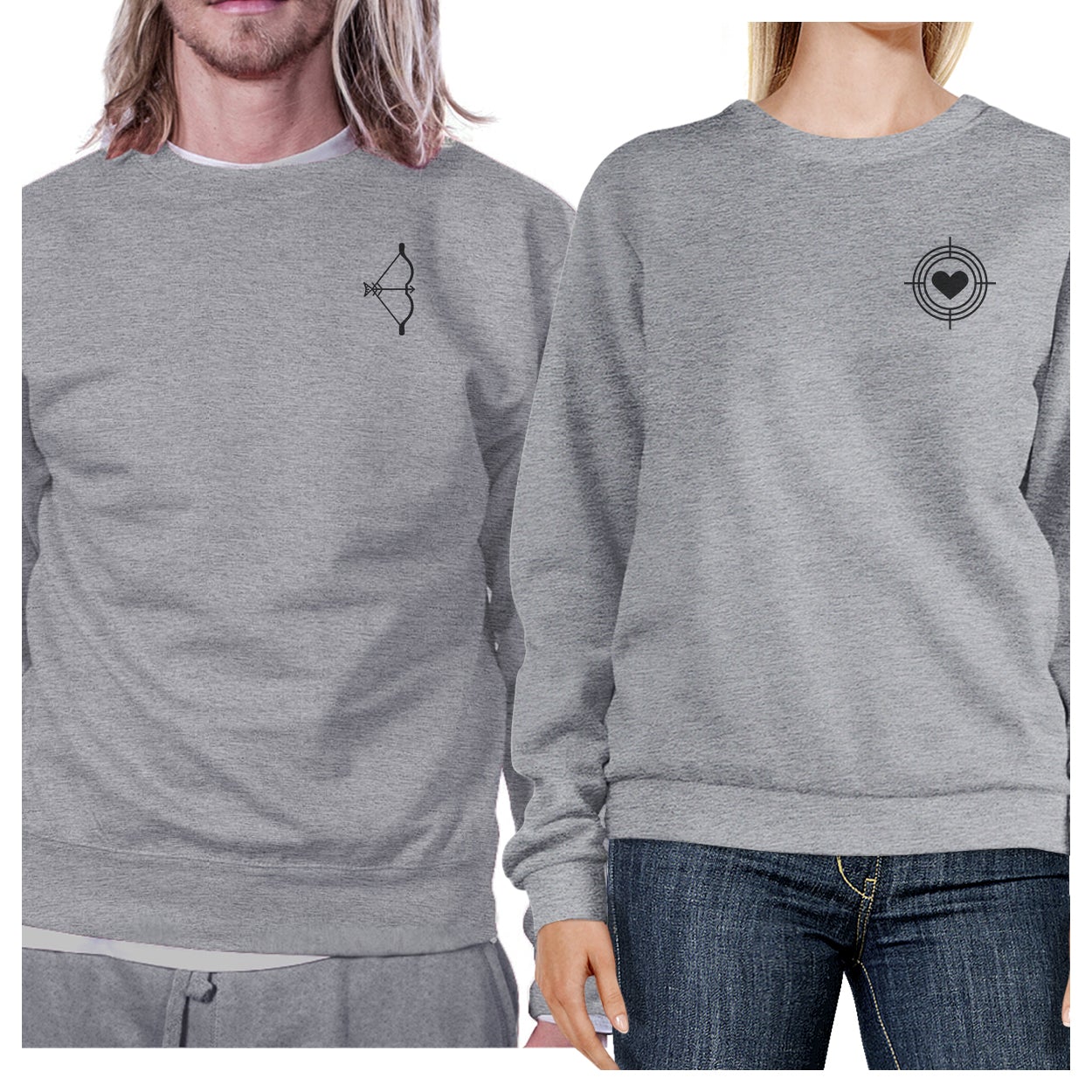 Bow And Arrow To Heart Target Matching Couple Grey Sweatshirts | 365 In ...