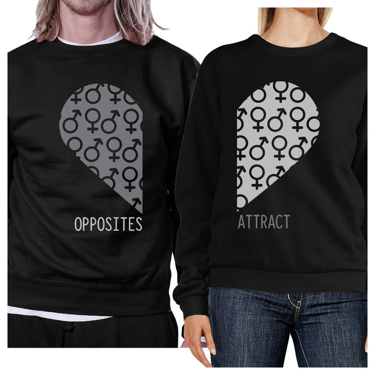 Opposites Attract Male Female Symbols Matching Couple Black Sweatshirts ...